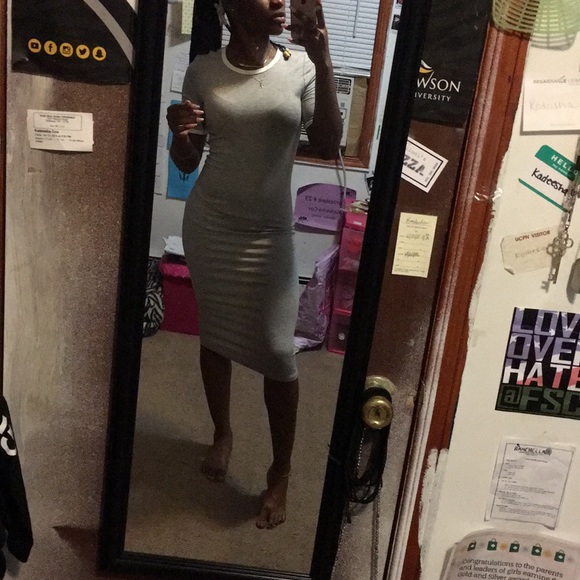 Heart Hips | Dresses | Grey Bodycon Dress With Cute White Trim | Poshmark